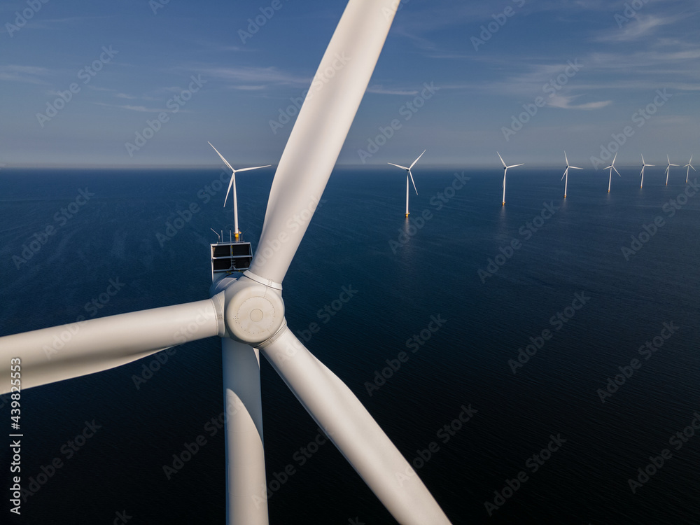 Wind turbine from an aerial view, Drone view at windpark a windmill ...