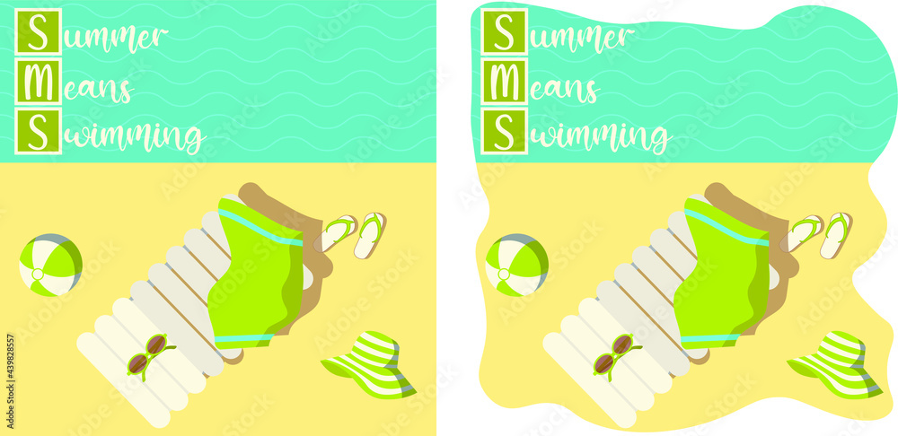 Summer means swimming. Set of two square shaped beach backgrounds and ...