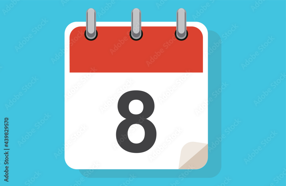 Day Eight. Simple calendar with date 8. Flat calendar icon vector ...