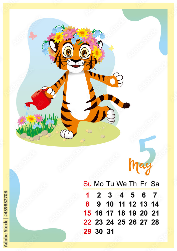 Vetor de calendar for 2022 in Englih. Wall calendar template for May ...