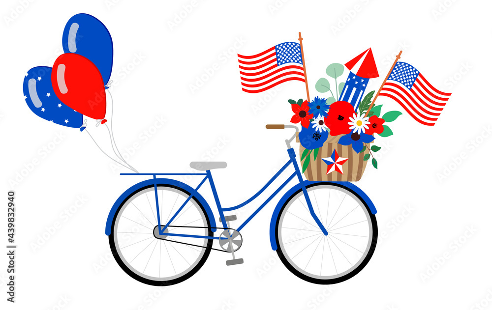 Vector patriotic bicycle illustration, isolated on white background ...