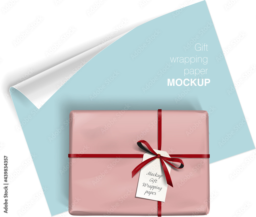 Vector gift wrapping paper rolls mock up and box with bow on light ...