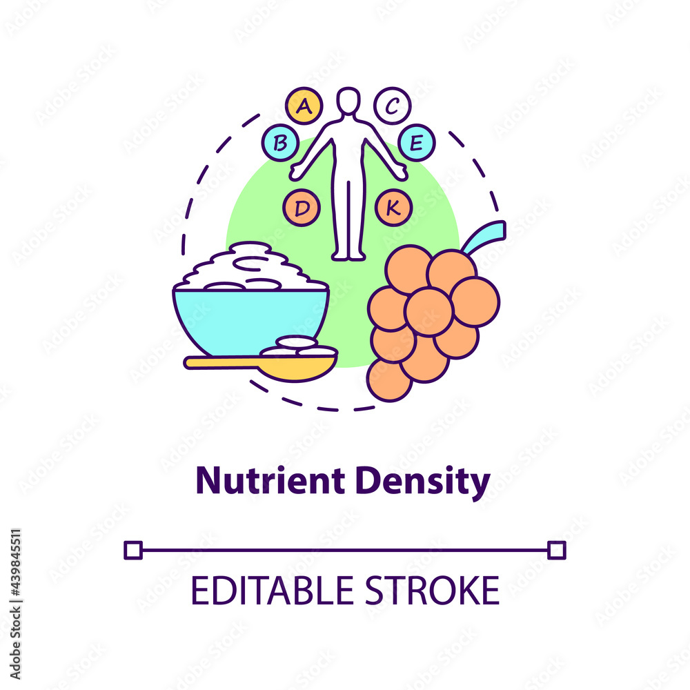 Nutrient density concept icon. Amount of nutritions included in food ...