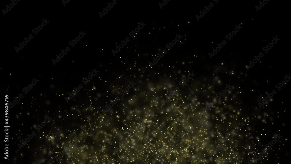 Explode gold dust particles slowly fall down. Dust particles background ...