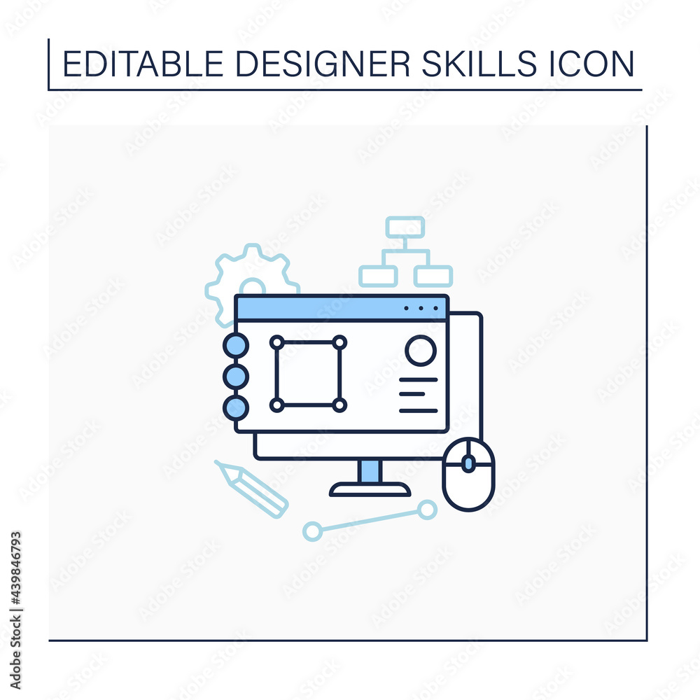 Software design line icon. Low-level components descriptions ...