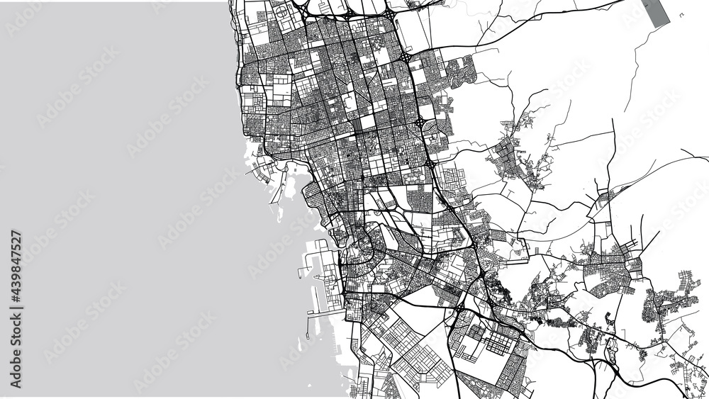 Urban vector city map of Jeddah, Saudi Arabia, Middle East Stock Vector ...
