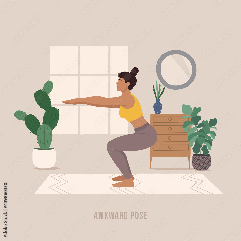 Awkward Yoga pose. Young woman practicing yoga exercise. Woman workout ...