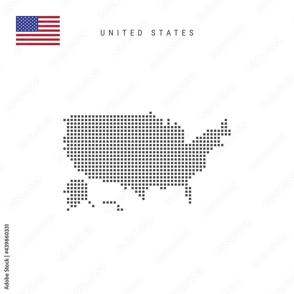 Square dots pattern map of United States. American dotted pixel map ...