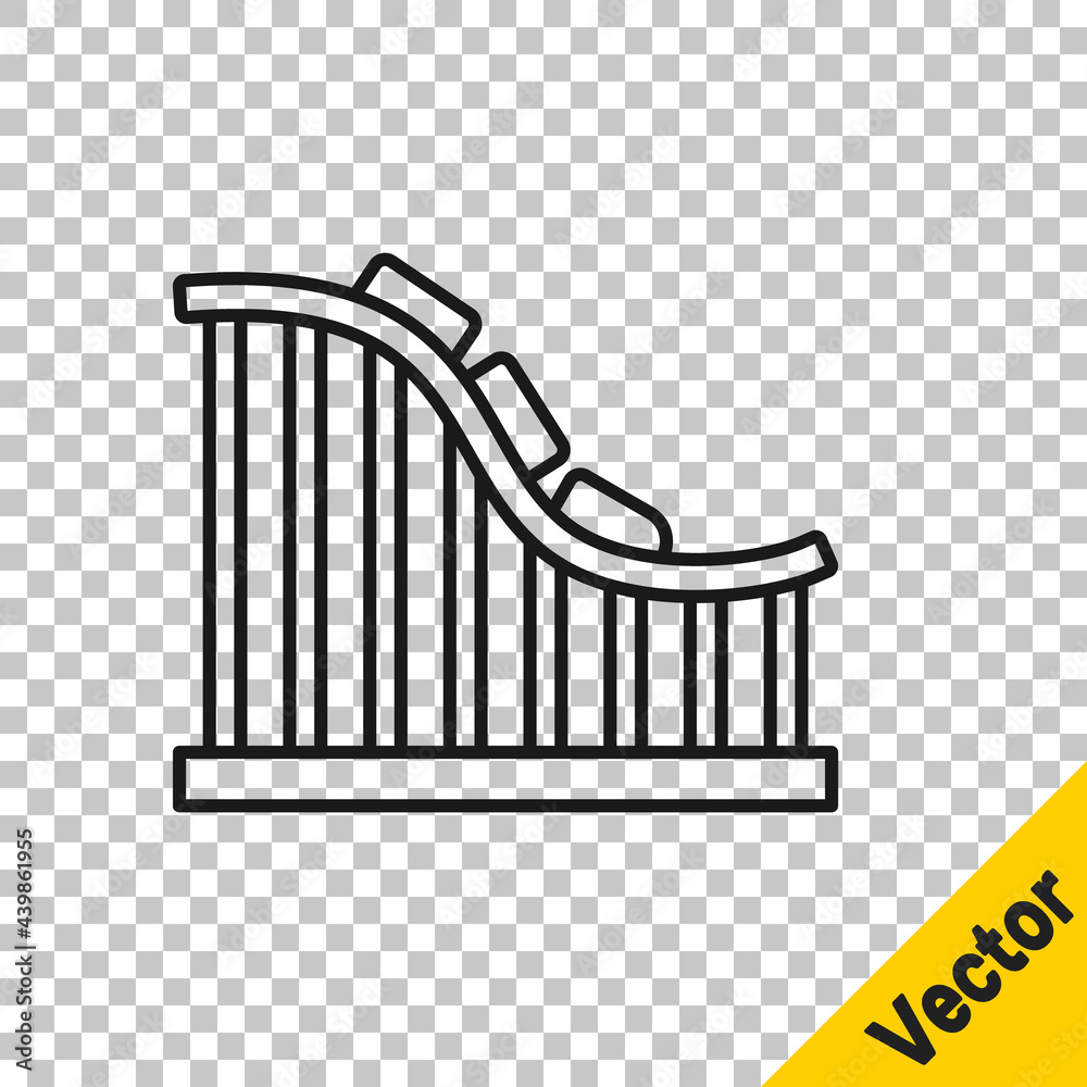 Black line Roller coaster icon isolated on transparent background ...