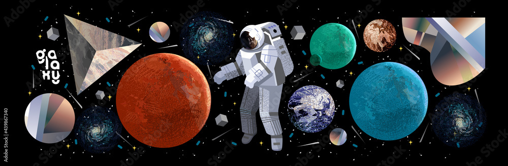 Space, astronaut and galaxy. Vector abstract illustrations of planets ...