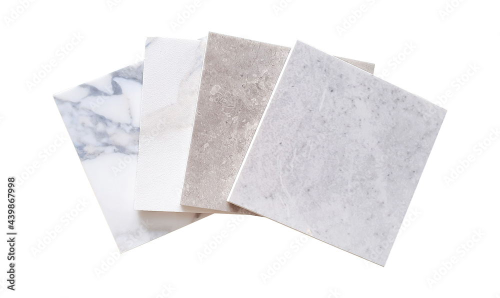 white and grey tile samples collection placed on isolated on white ...