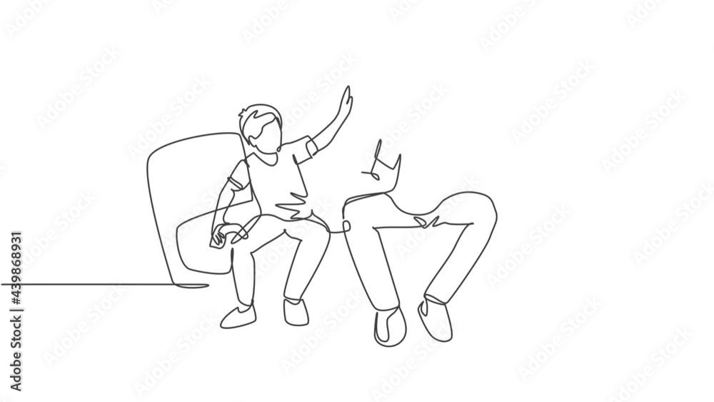 Animation of one single line drawing of fans siting to watching their ...