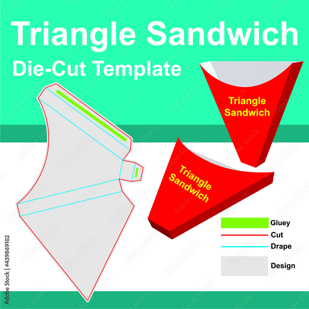 Triangle Sandwich Box template Die Cut fast food mold pack mold Stock ...