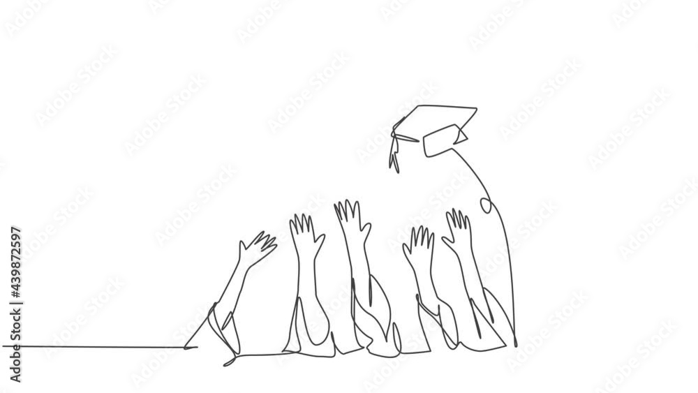 Self drawing animation of one single line draw college student throw ...