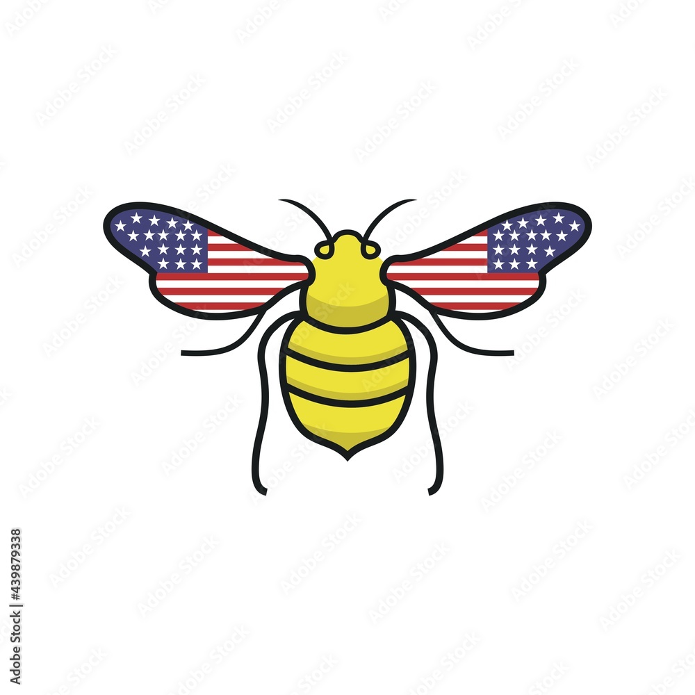Cartoon Line Art Honey Bee Bumblebee with american flag logo clip art ...