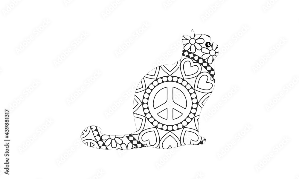Cat silhouette coloring page for coloring book. Stock Vector | Adobe Stock