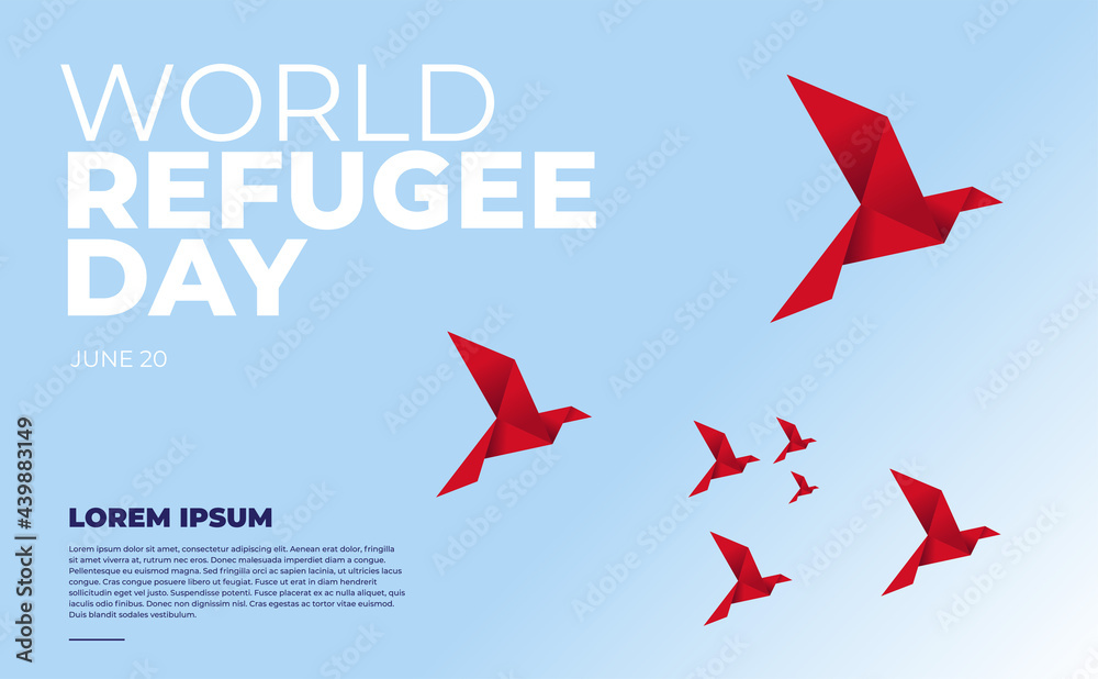 International immigration flat illustration with flying origami bird ...