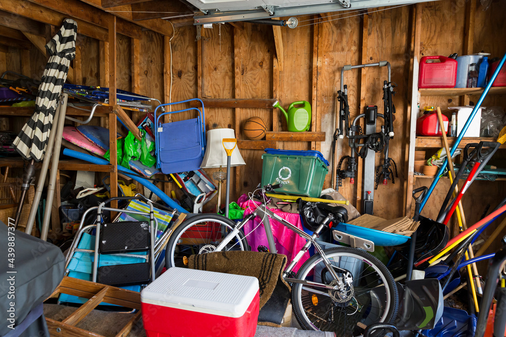 Messy Garage Interior at residential home Stock Photo | Adobe Stock