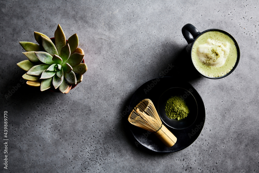 Single Serving of Matcha Latte Horizontal Shot Stock Photo | Adobe Stock