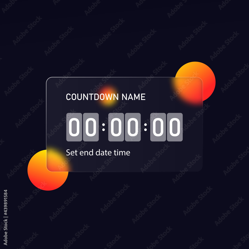 Glassmorphism style. Countdown timer counter icon. Remaining countdown ...