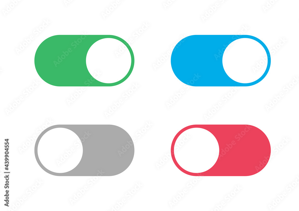 On and Off toggle switch buttons vector. Green, grey, red, blue toggle ...