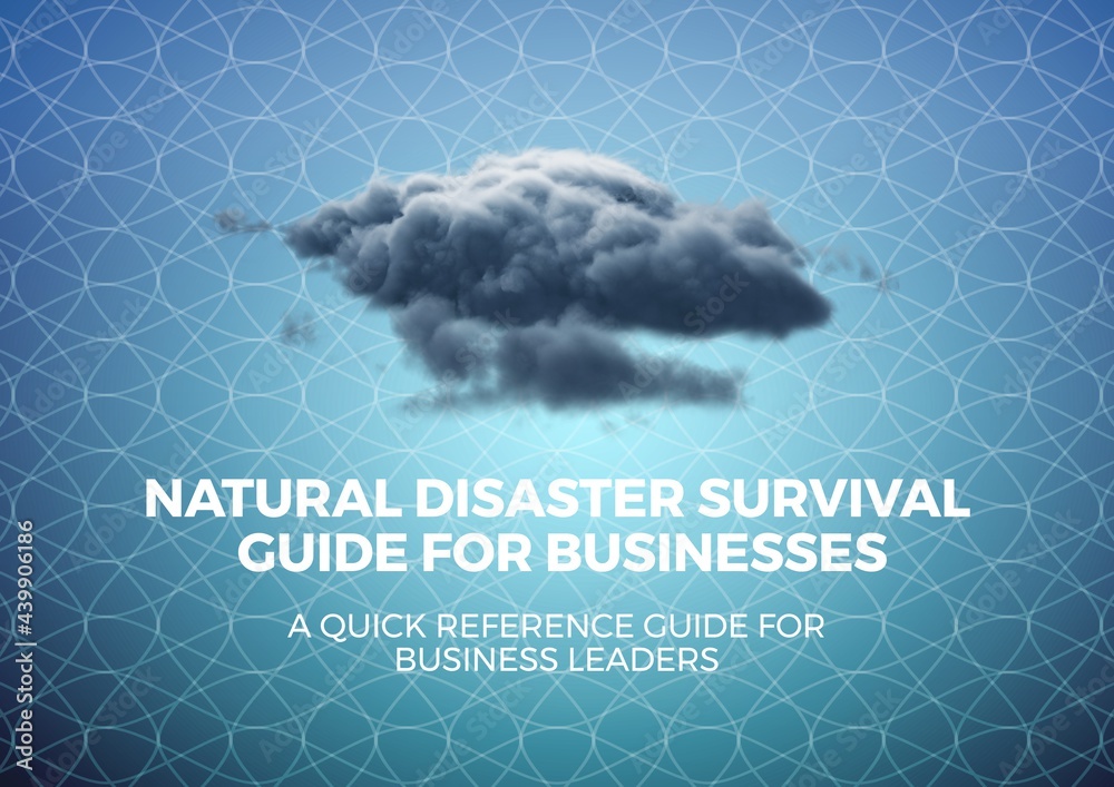 Composition of natural disaster survival text with grey cloud and white ...