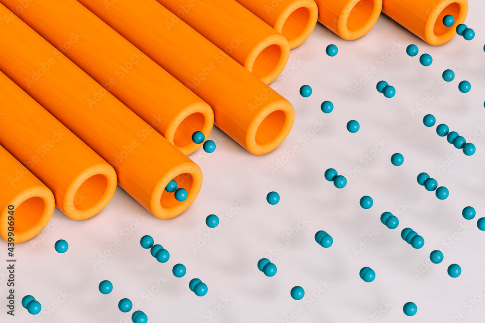 orange tubes with blue spheres Stock Photo | Adobe Stock