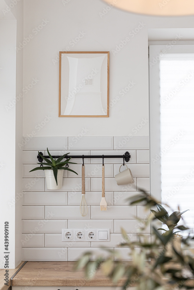 Mock up frame in kitchen interior background. Scandinavian home design ...