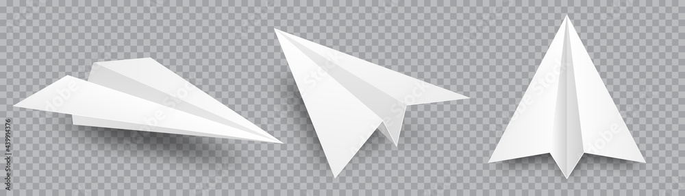 Realistic handmade paper planes collection on transparent background ...