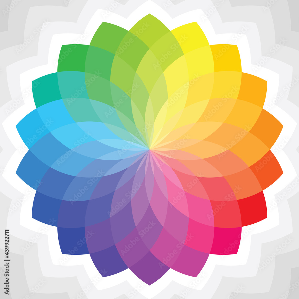 Colorful flower patterns in rainbow tones. Mandala shape gradient color ...
