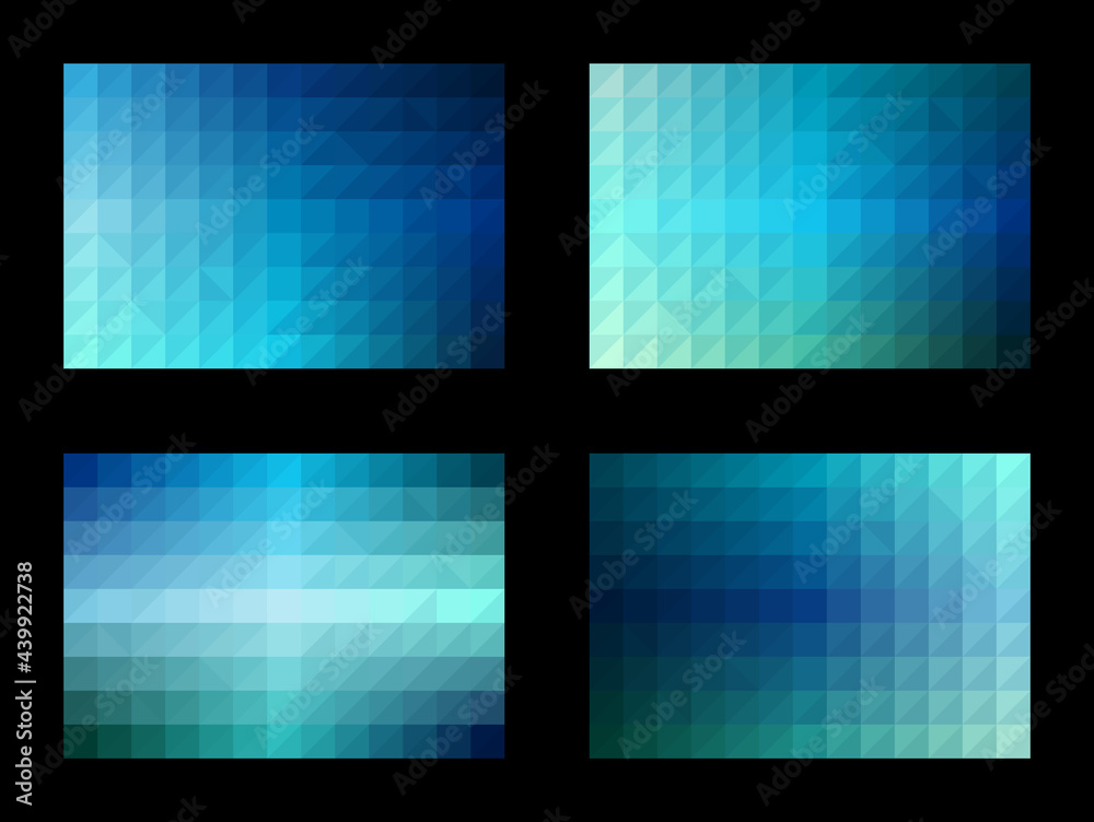 Geometric pattern ocean color set. Gradient square triangle. Blue ...