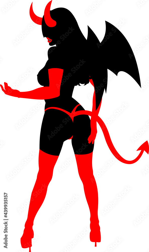 Sexy Devil Girl Silhouette Vector Flat Design Illustration Isolated On