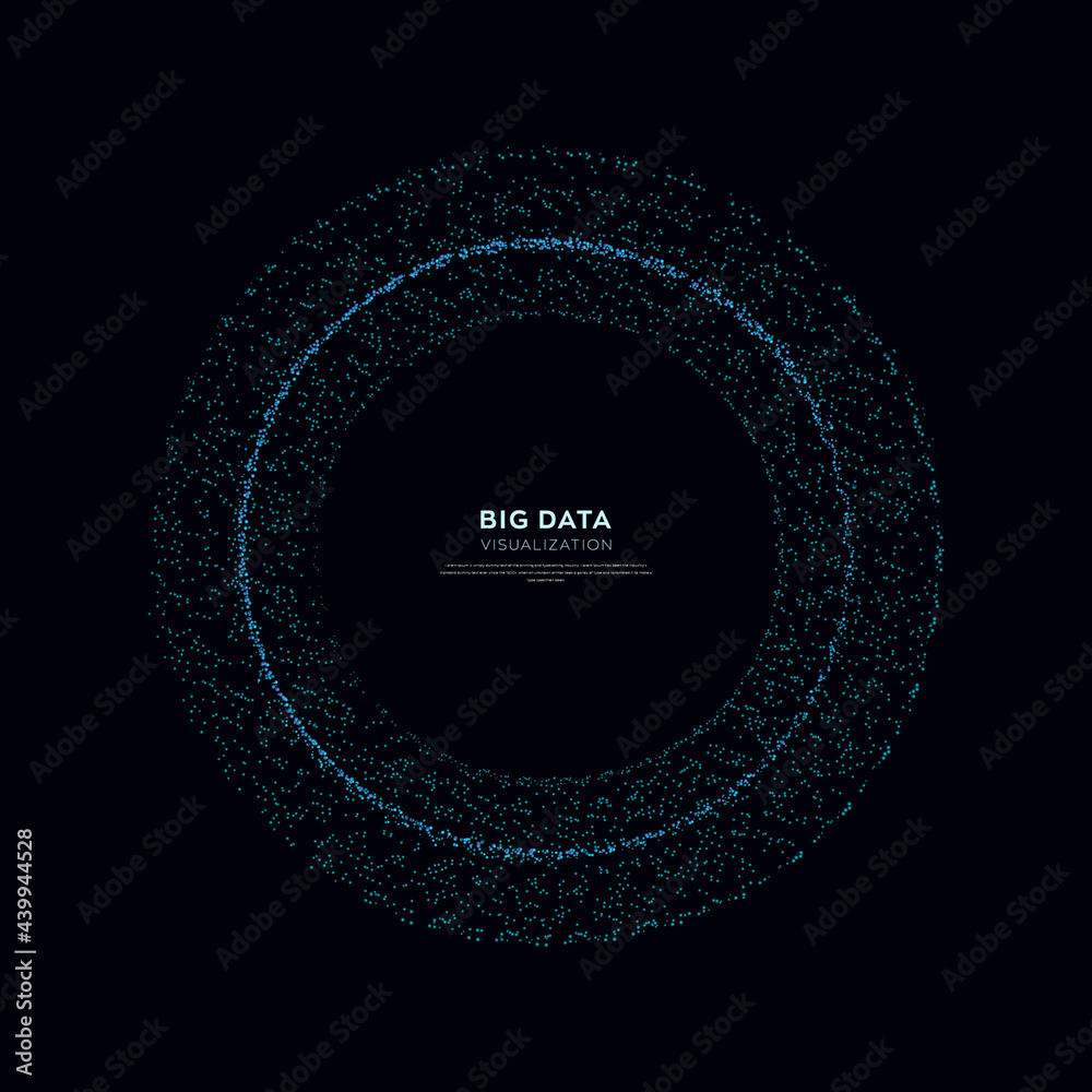 Abstract vector explosion dots line equalizer circle shape isolated technology background. Big ...