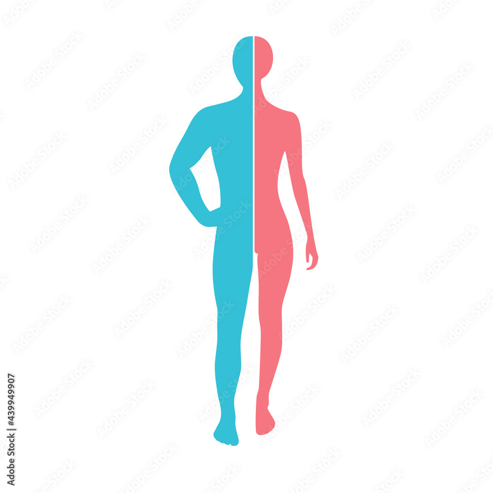 Woman and man silhouette connection man body part and female body part ...