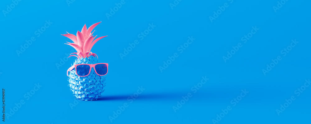 Pineapple with sunglasses. Summer holiday concept on blue background 3d ...