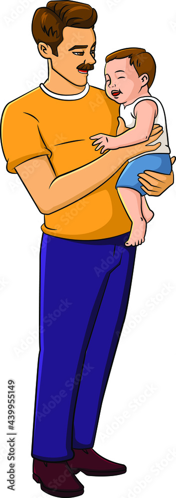 Cartoon vector illustration of a doting father with a moustasche ...