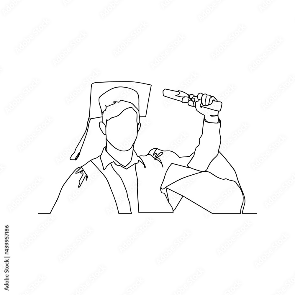 Abstract line art drawing graduates man isolated on white background ...