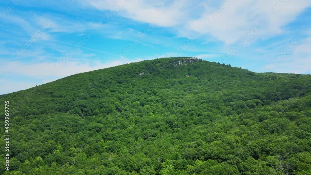 Aerial drone footage of Shawangunk Mountains during summer in New York ...