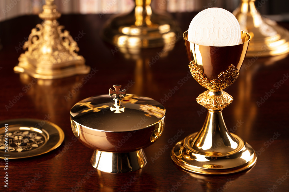 First Holy Communion. Catholic religion theme. Crucifix, the Cross and ...