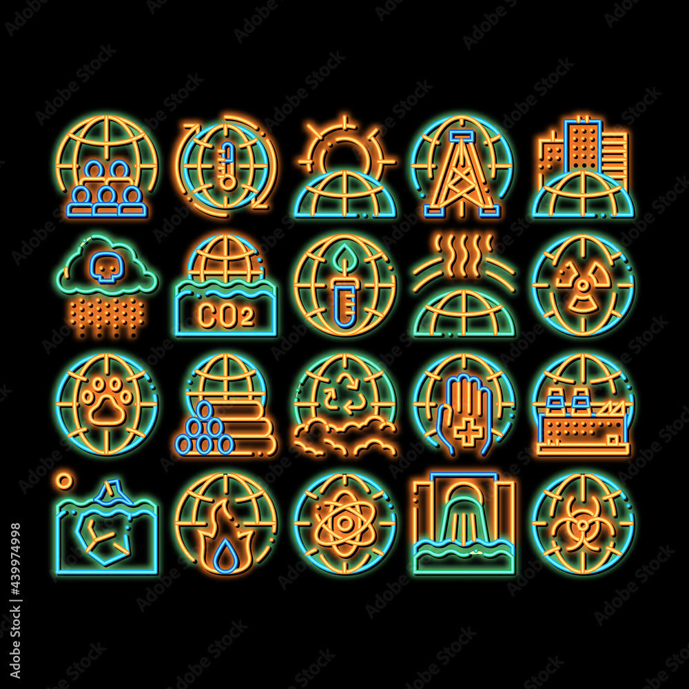 Environmental Problems neon light sign vector. Glowing bright icon ...