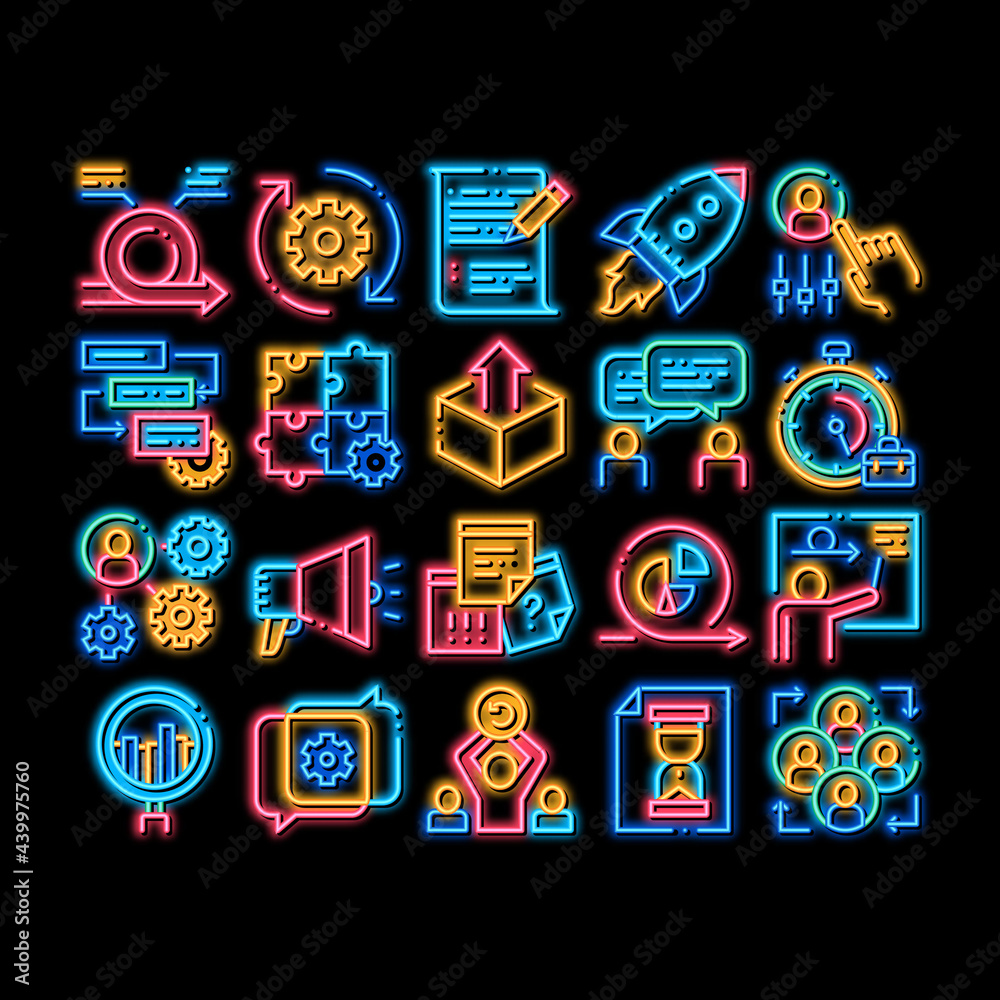 Scrum Agile Elements neon light sign vector. Glowing bright icon Agile ...
