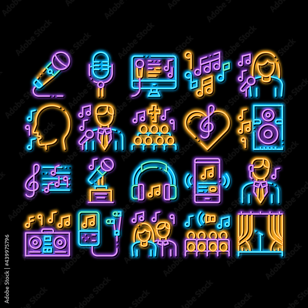 Singing Song Elements neon light sign vector. Glowing bright icon ...