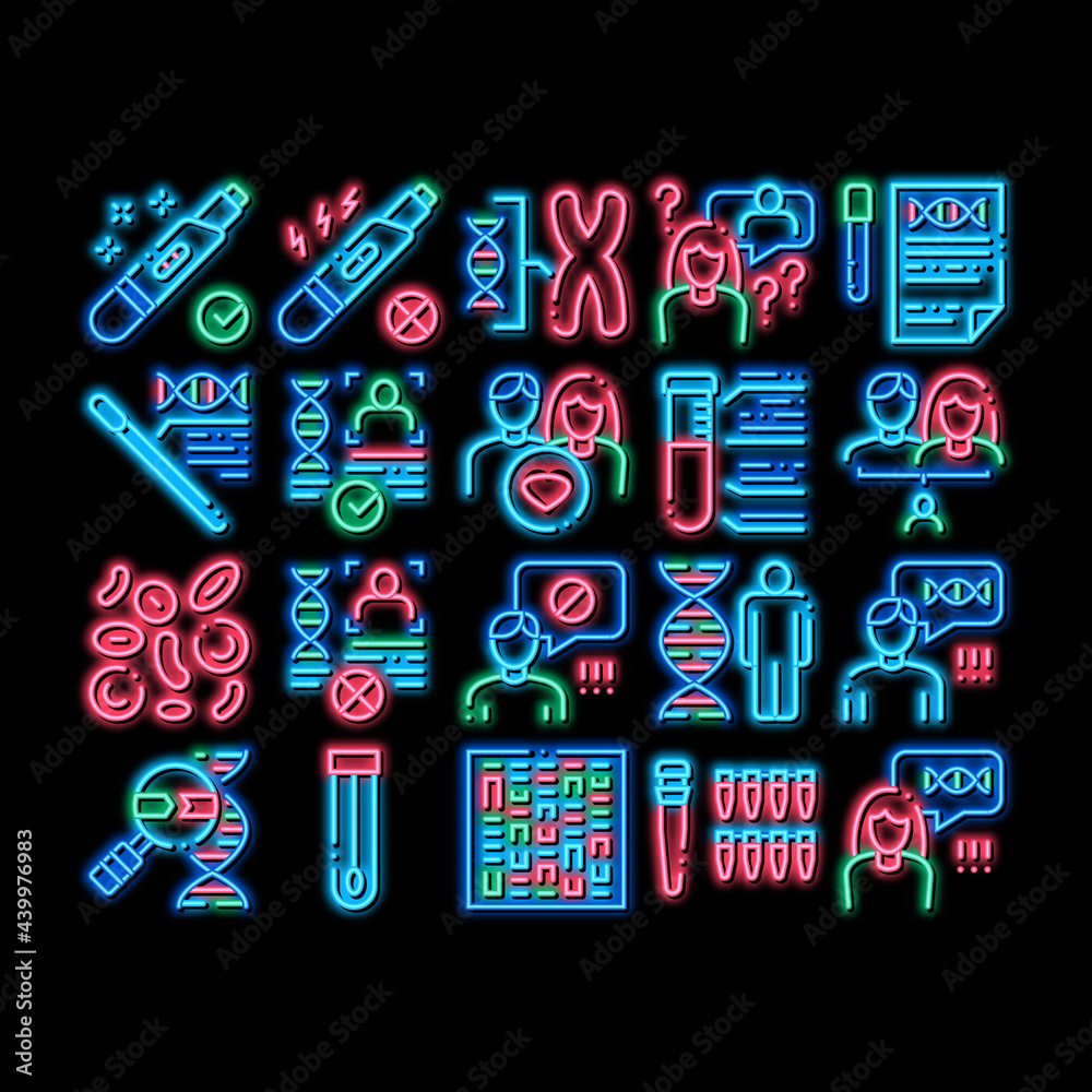 Paternity Test Dna neon light sign vector. Glowing bright icon Man And ...