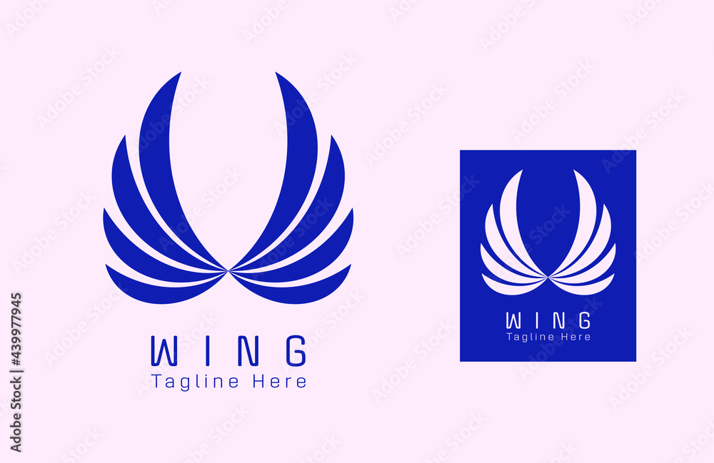 Letter W flying Logo using wing shapes with the blue and light pink ...