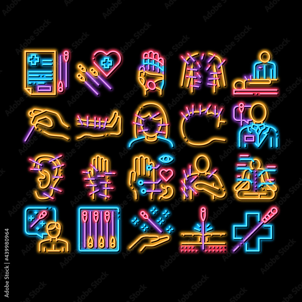 Acupuncture Therapy neon light sign vector. Glowing bright icon Human ...