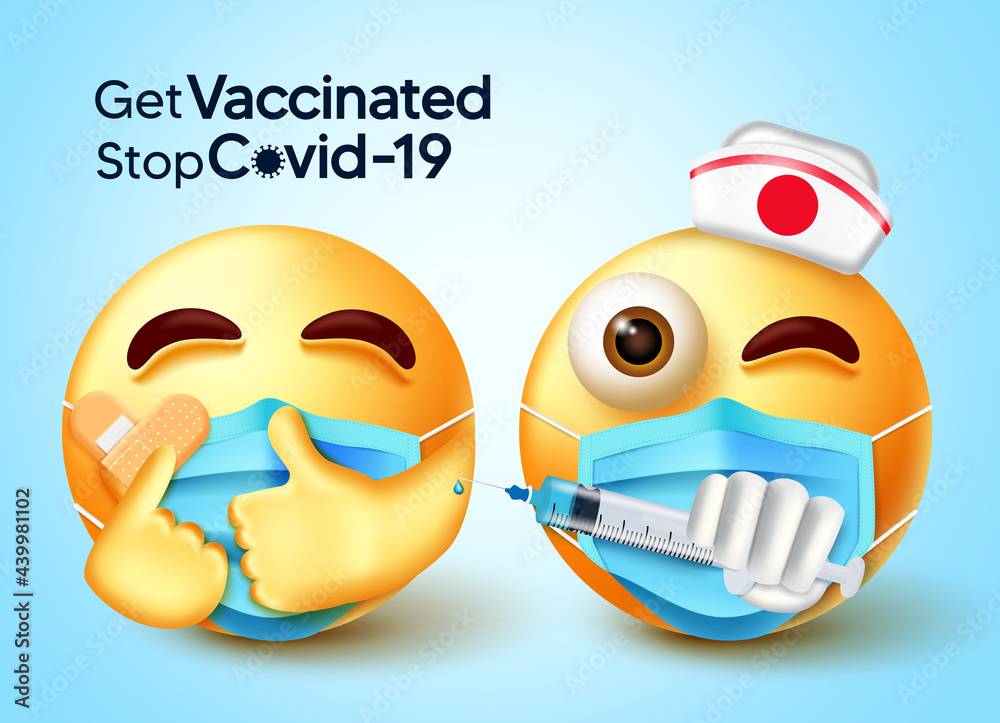 Smileys character coronavirus vaccine vector design. Get vaccinated ...