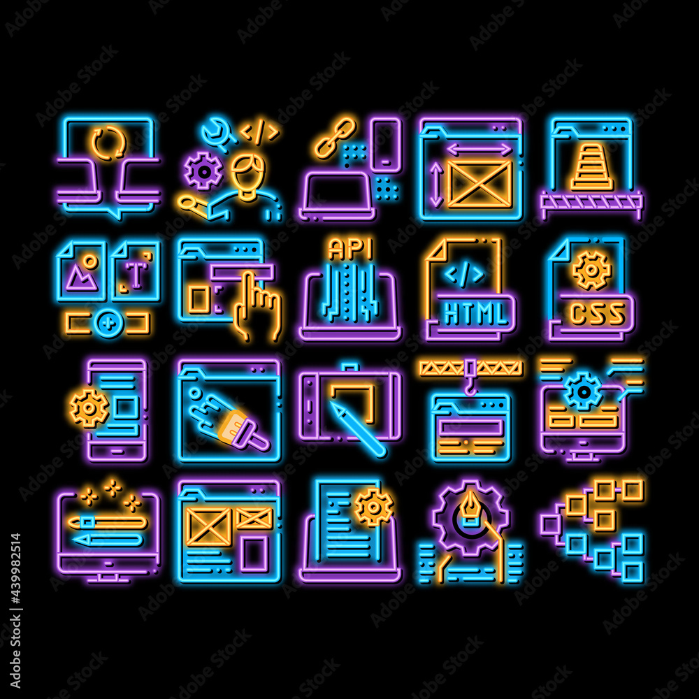 Front End Development neon light sign vector. Glowing bright icon Front ...