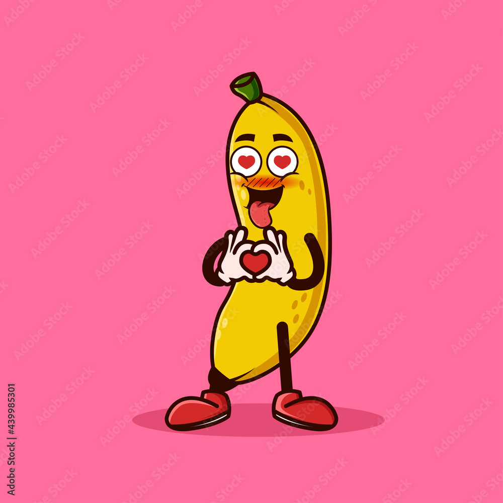 Cute Banana fruit character with love emote. Fruit character icon concept isolated. flat cartoon ...
