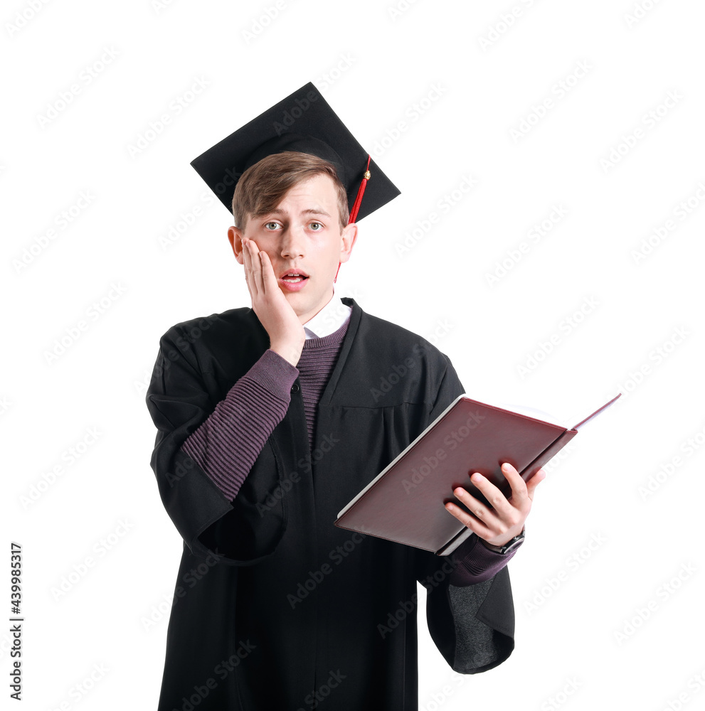 Shocked graduating student on white background Stock Photo | Adobe Stock