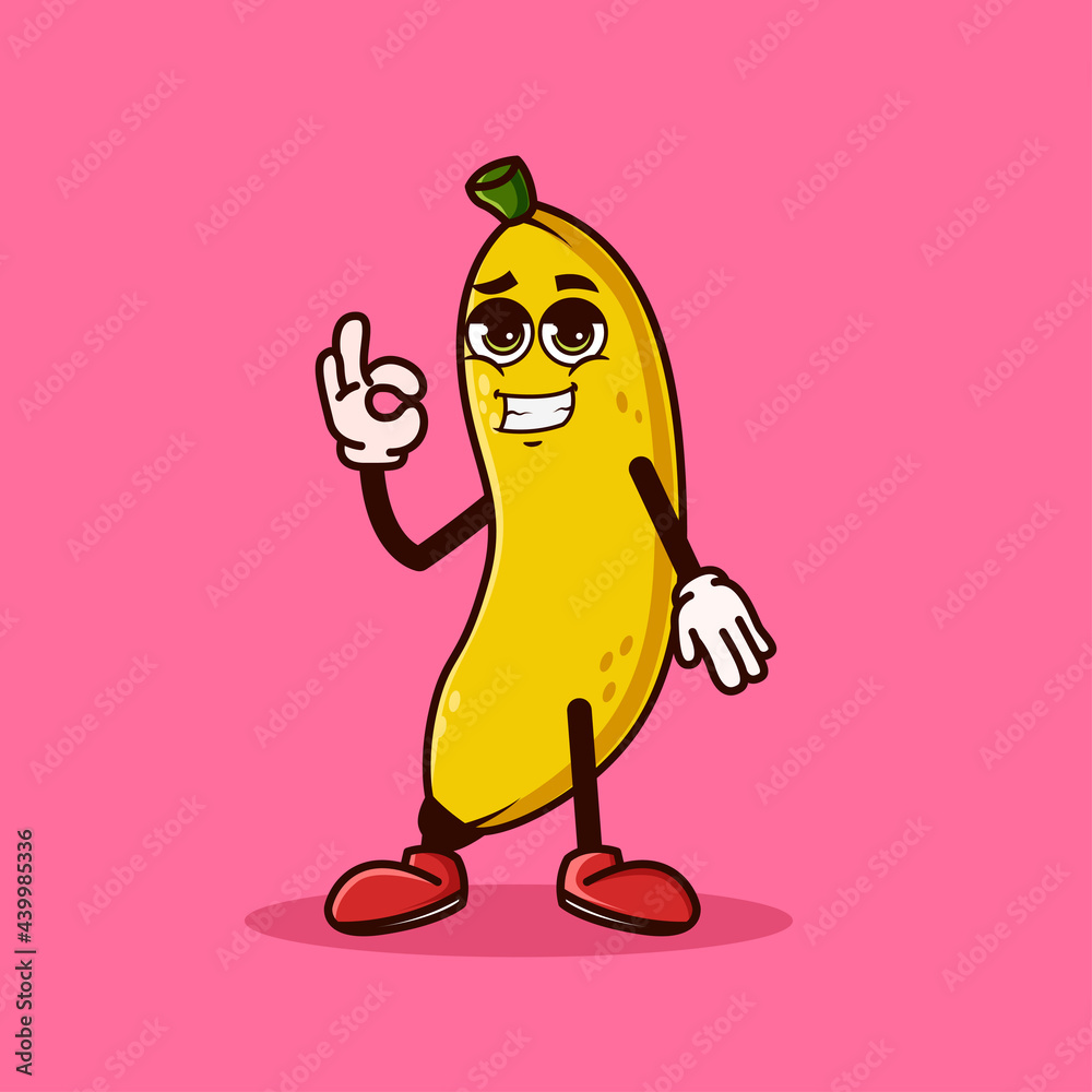 Cute Banana fruit character with cool emoji and show gesture OK. Fruit ...